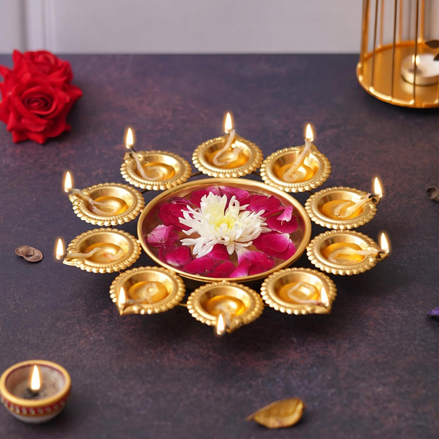 Diya Shape Flower Decorative Urli Bowl For Home Decor | JaipurCrafts